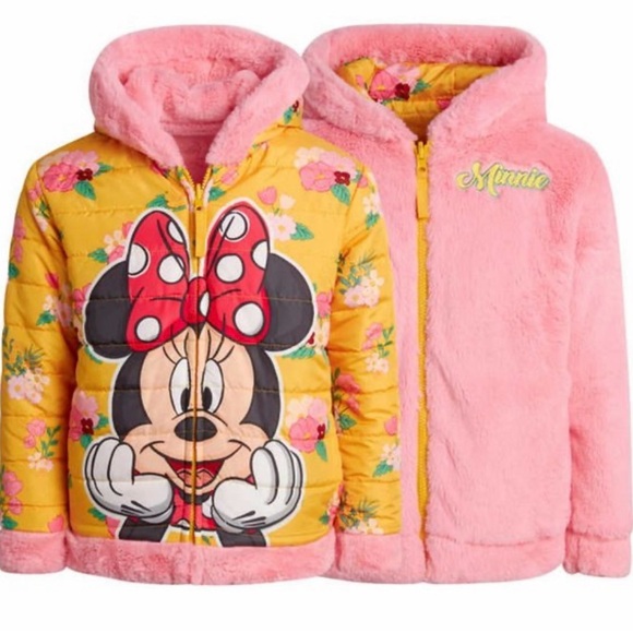 Disney | Jackets & Coats | Disney Minnie Mouse Reversible Puffer Faux ...
